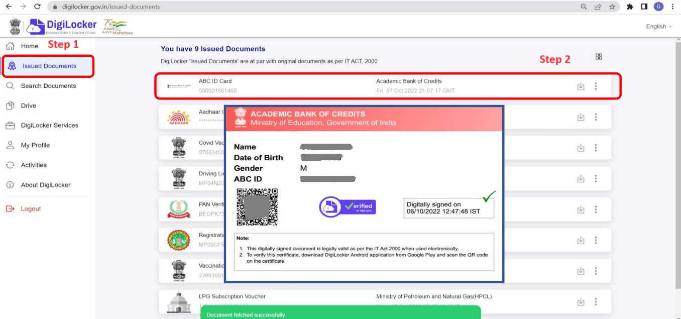 ABC ID Card - Login, Create, Download pdf @ Digilocker | abc.gov.in